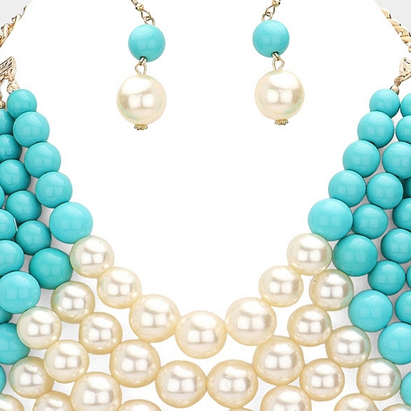 iFashionBox | Jewelry | Multi Layered Turquoise Cream Pearl Necklace ...